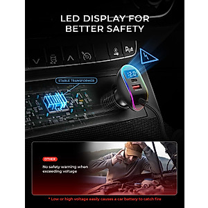 LISEN USB C 96W Super Fast Car Charger PD& QC3.0 with 5.3ft 36W Type C Coiled Cable,Car Phone Charger Adapter for iPhone 15 Pro Max Plus, Samsung Galaxy S24/S23/S22,Android, iPad Pro