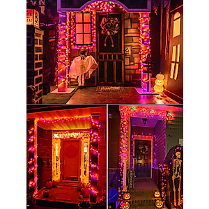 Flacchi 2 Pack Solar Halloween Lights Total 144ft 400 LED 8 Modes Outdoor String Lights Waterproof Solar Fairy Lights for Garden, Patio, Fence, Balcony, Outdoors,Holiday Decoration (Orange & Purple)