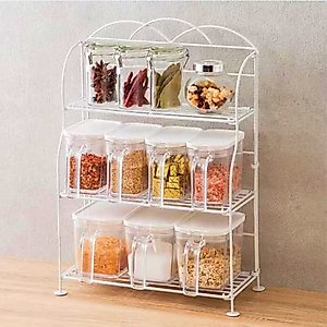 TOBEFORT Spice Rack Organizer for Cabinet, 3-Tier Expandable Countertop Seasoning Rack, Bottle Organizer and Storage for Bathroom Home Kitchen Pantry and Office, Metal, White