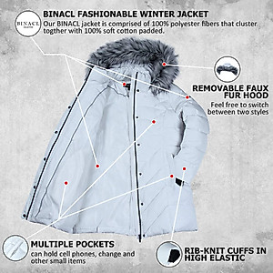 BINACL Long Hooded Down Alternative Overcoat, Sports Thermal Zip Up Thickened Jacket with Fur Trim Puffer 100% Polyester Weathered Motorcycle Softshell Cotton Padding Jacket for Girlfriend(White,M)