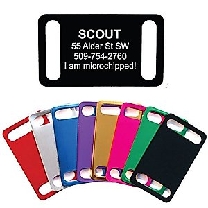 GoTags Slide-on Dog Tags, Silent Collar Tags for Dog and Cat Collars, Custom Engraved and Personalized with up to 4 Lines of Text, No Noise, Quiet Dog Tags