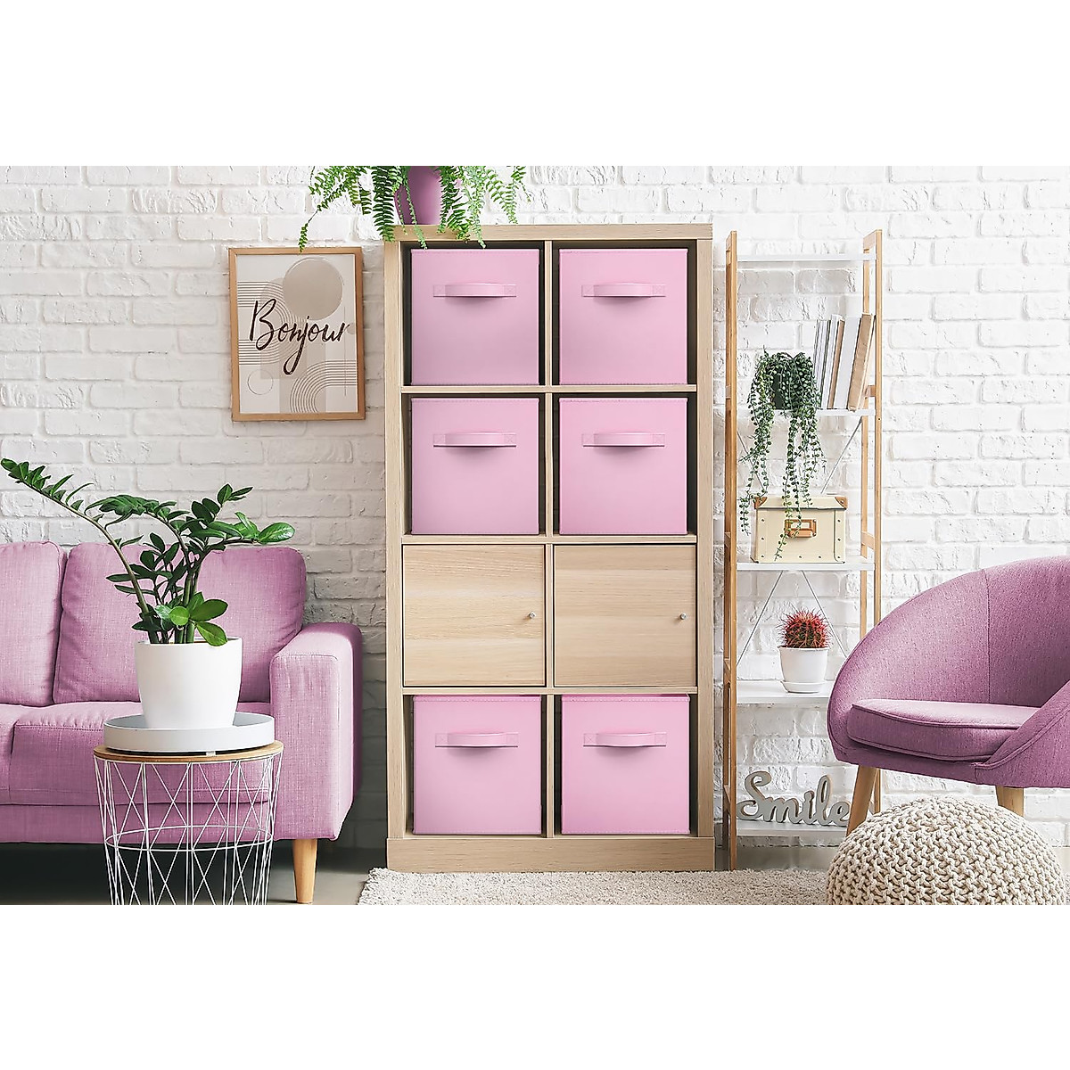 Sorbus Storage Cubes - 11 Inch Foldable Fabric Baskets for Organizing Pantry, Closet, Shelf, Toy Box, Cubby - 6 Collapsible Cloth Cube Storage Bins for Home, Nursery, Playroom, Bedroom (Pastel Pink)