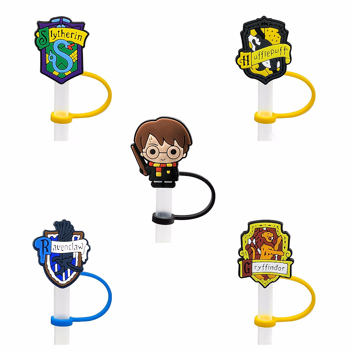 KADEUX 5 Pcs Silicone Straw Covers Cap, Reusable Drinking Straw Covers, Cartoon Pattern Dust-Proof Straw Plugs For Straw Tips For Cup Straw Accessories