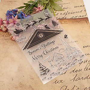 NZJ Merry Christmas Season Greetings Clear Stamp Background Transparent Silicone Stamp Rubber Stamp for Scrapbook Journal Card Making