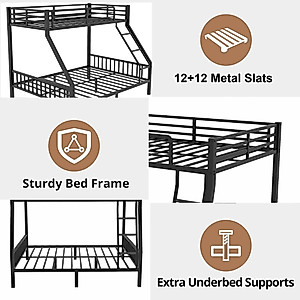 Mirightone Twin XL Over Queen Bunk Beds for Adults and Teens, Heavy-Duty Metal Bunk Bed Frame Ladder and Slats Support for Boys Girls,Space-Saving,Noise Reduced,Black