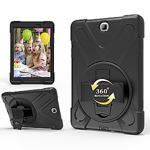 Galaxy Tab A 9.7 Case KIQ Full-Body Shock Proof Hybrid Heavy Duty Armor Protective Case for Samsung Galaxy Tab A 9.7 2015, SM-T550 with Kickstand and Screen Protector (Shield Black)