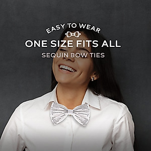 Man of Men Sequin Bow Ties for Men - Pre-tied Adjustable Length Bowtie, Many Colors to Choose From (Silver)