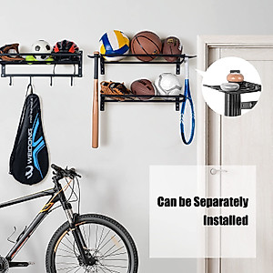 XCSOURCE Garage Sports Equipment Storage Rack with 3 Separate Shelf, Ball Rack, Sport Equipment Organizer with 4 Hooks for Badminton Racket, Basketball Rack for Basketball Football Rugby
