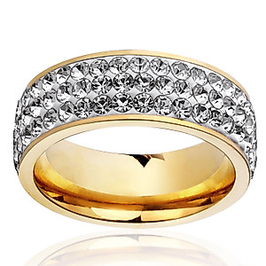 VNOX Women Stainless Steel Eternity Ring CZ Cubic Zirconia Circle Round,Gold Plated,7mm Width,Size 8