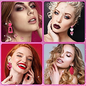 LINONKEY 4 Pcs Barbie Pink Heart Earrings Set Hot Pink Earrings for Women Lover Earrings Pink Heart Dangle Earrings Tassel Earrings for Women Lightweight Barbie Earrings for Women (4 pcs)