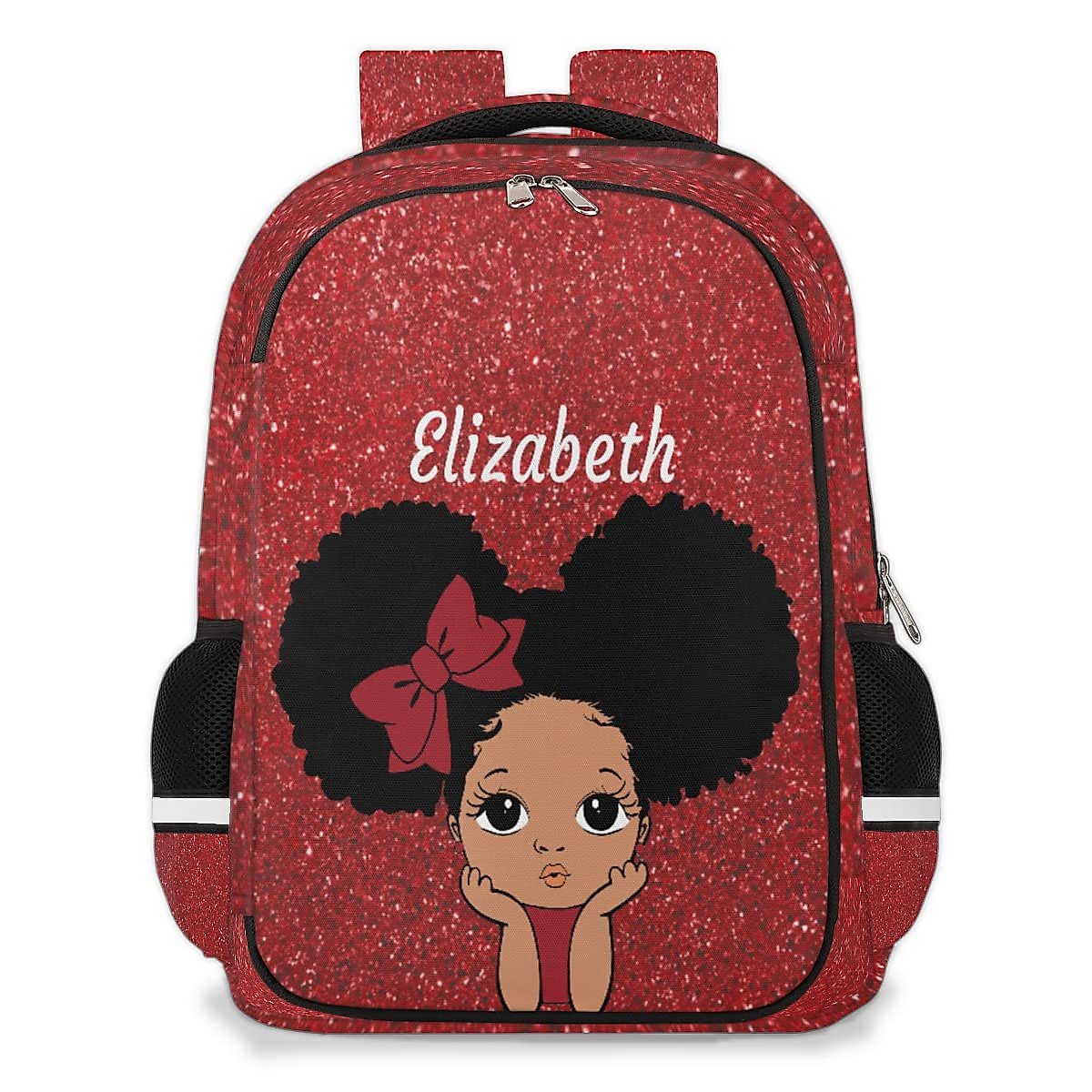 RIRIX Personalized Kids Backpack Custom Backpack Schoolbag Children Bookbag for Boys & Girls Red Glitter Princess