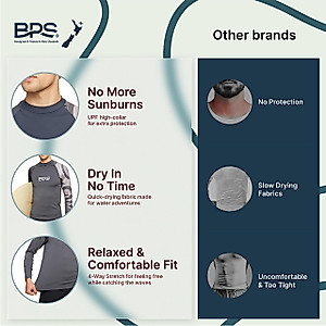 BPS Men's Long Sleeve Swim Shirt/Rash Guard with Sun Protection (Patterned Charcoal Grey, L)