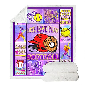 Softball Gifts for Girls, Softball Blanket 60"X50", Softball Blankets Gift for Girls, Softball Player Sport Lover Throw Blanket for Women, Soft Lightweight Softball Throw Blanket for Couch Bed
