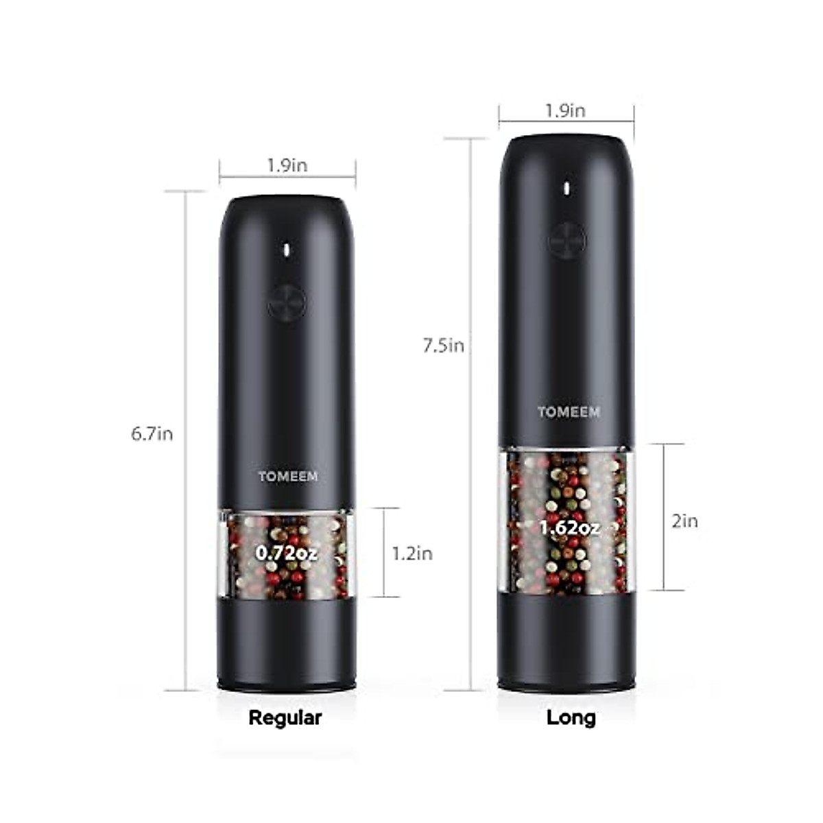 [Upgraded Larger Capacity] Electric Salt and Pepper Grinder Set - USB Rechargeable One Hand Operation Automatic Pepper Grinder and Salt Grinder with Adjustable Coarseness & LED Light Refillable