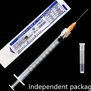 15Pack 1ml/cc Plastic Sterile Syringes with 25Ga and Cap, for Scientific Labs, Industrial Adhesives, Individually Package