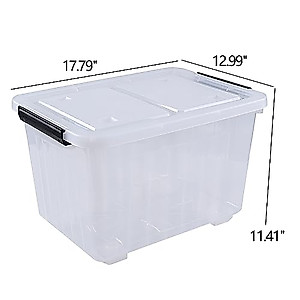 Sadstory 30 Quart Plastic Latch Storage Bin with Lid, Clear Latching Tote with Wheels, 4 Packs