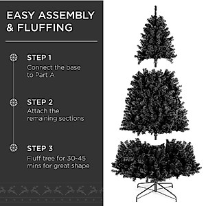 Best Choice Products 6ft Pre-Lit Black Christmas Tree, Full Artificial Holiday Decoration for Home, Office, Party Decoration w/ 947 Branch Tips, 250 Lights, Metal Hinges, Foldable Base