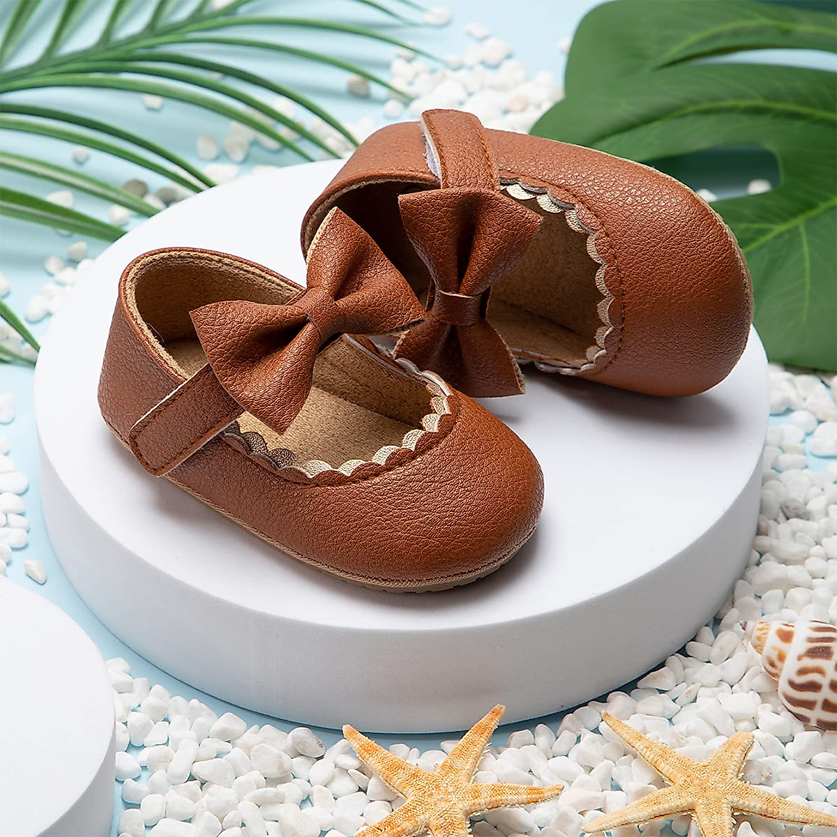 HsdsBebe Infant Baby Girls Mary Jane Flats Bow Non-Slip Soft Sole Princess Toddler First Walkers Sneaker Wedding Dress Shoes(HM1628 Brown,2)