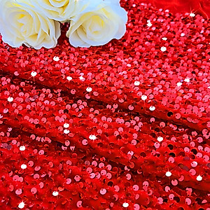 Sequin Fabric Red Glitter Fabric Stretch Velvet Fabric by The Yard 1 Yard Mermaid Sequins Fabric Large Sequins Christmas Fabric for Sewing Dress Sparkly Fabrics for DIY Making Outdoor Polyester Cloth
