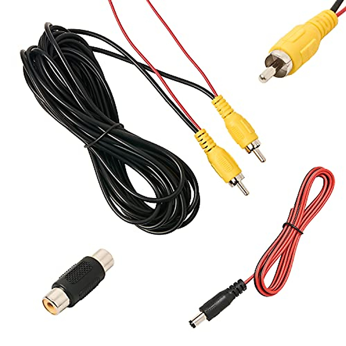 QDiShi Backup Camera RCA Video Cable, Car Reverse Rear View Camera Video Cable with Detection Wire (19.69FT / 6M),AV Extension Cable with RCA Video Female to Female Coupler and Power Cable