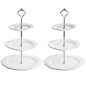 Bekith 2 Pack 3-Tier Porcelain Cupcake Stand, White Elegant Tiered Dessert Stand, Cakes Fruits Candy Pastry Buffet Serving Tray Platter for Tea Party Wedding Baby Shower Home Birthday