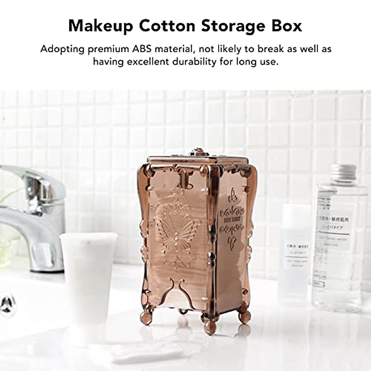 Agatige Cotton Pad Holder, Butterfly Rose Flower Cotton Pad Dispenser with Cover for Home(Translucent Coffee)