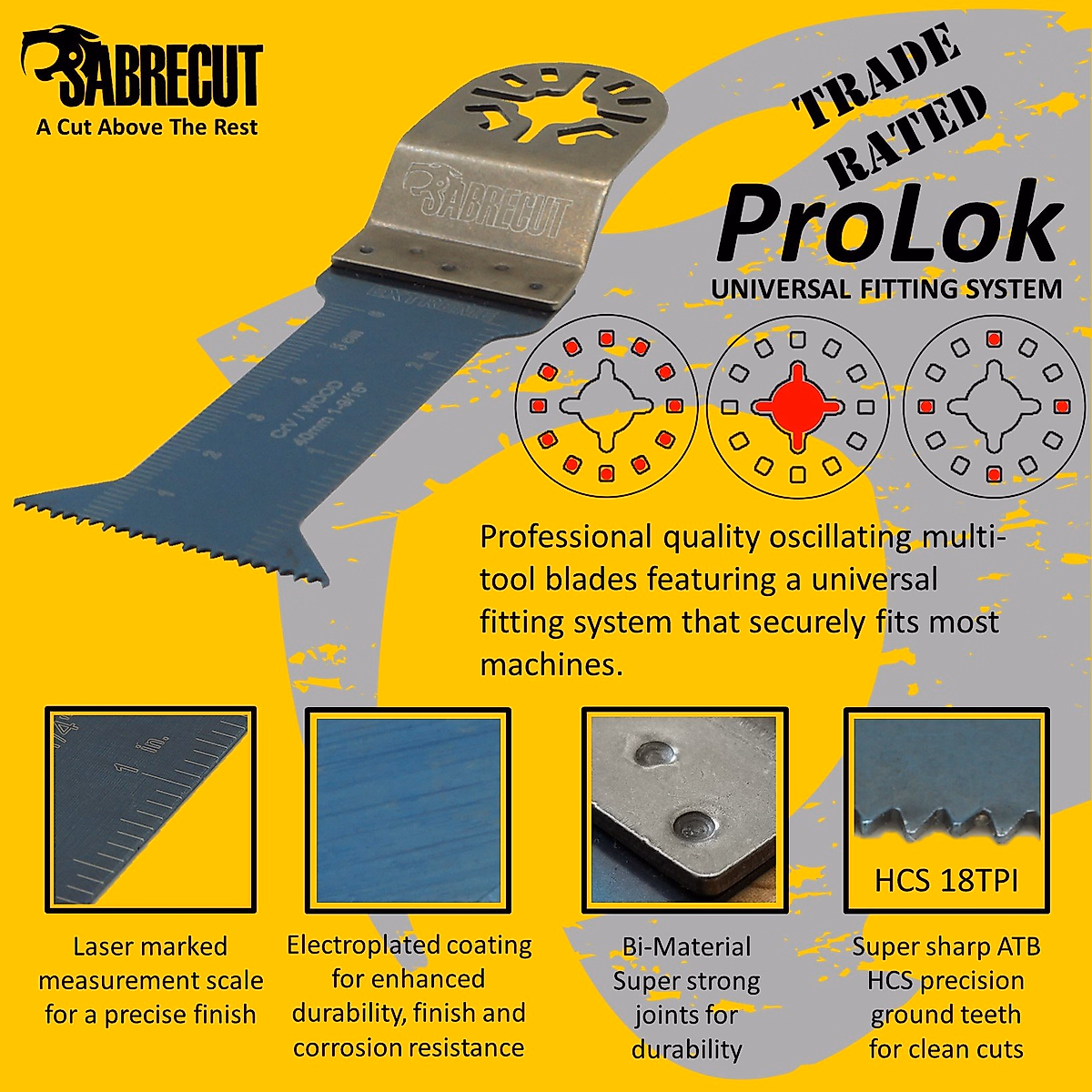 14 x SabreCut BB_PRK14 Premium OMT Mix Blades Case Compatible with Bosch Fein (Non-StarLock) MultiMaster Makita Milwaukee Genesis Chicago Craftsmen Nextec Rockwell Ryobi Hitachi Multi Tool Accessories