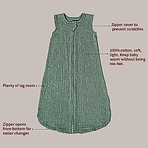 PRIMLECT Sleep Sack, 100% Cotton Muslin Baby Wearable Blanket, Double Zipper Toddler Sleeping Sack, TOG 0.5, 6-12 Months for Babies