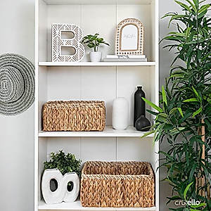 Crutello Woven Baskets for Storage, Rectangular Wicker Wall Baskets with Built-in Handles, Wicker Decorative Baskets, Boho Baskets for Organizing Gifts, Pantry, Laundry, Living Room and More