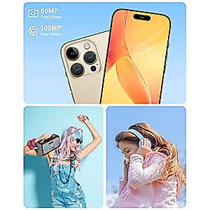 WV LeisureMaster A14 Pro Max 5G Unlocked Smartphone - 6GB+128GB Fully Unlocked Cell Phone for Android 11, 7.3", 7300mAh, 50MP+108MP Dual Camera（Gold）