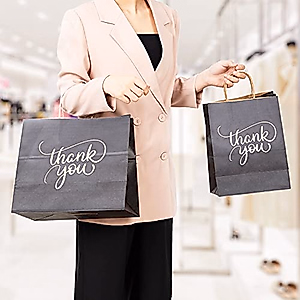 LEAFIPO 50 Pcs Black Paper Bags With Handles Bulk, Thank You Gift Bags Medium Size 8 x 4.75 x 10, Kraft Paper Bags for Small Business, Shopping, Wedding, Party, Retail, Goodies, Wholesales, Boutique