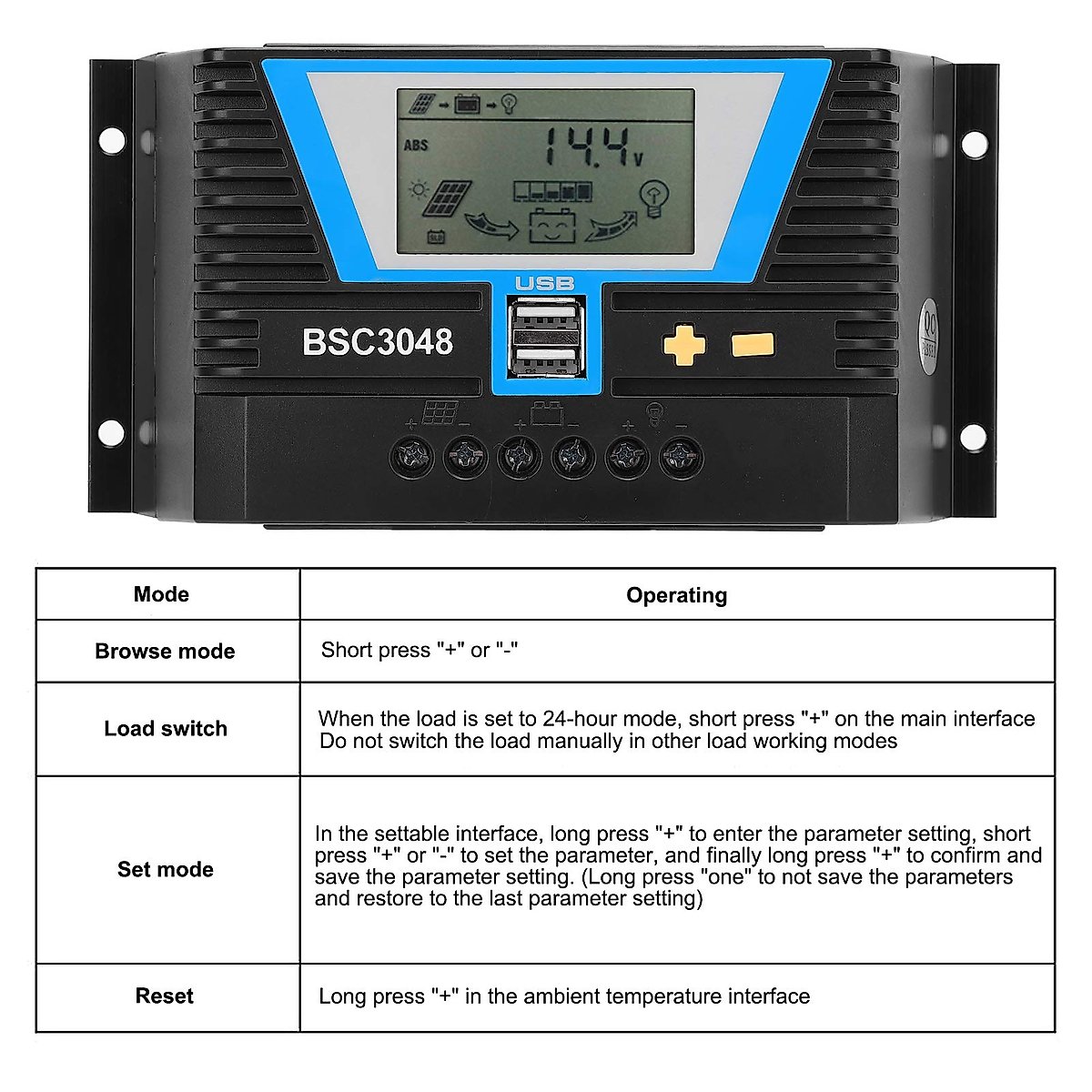 30A MPPT Solar Controller, 12V24V36V48V Intelligent Regulator, Charging Control, with Dual USB Port, LCD Digital Panel for Battery