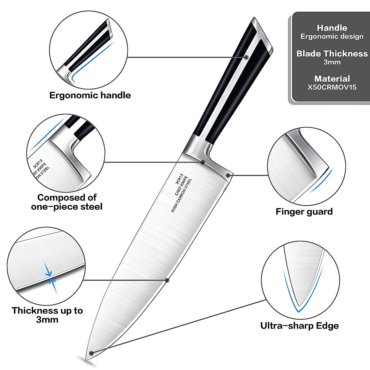 LIANYU 14-Piece Knife Set, Kitchen Knife Set with Block, Professional High Carbon Stainless Steel Chef Knife Set, Forged Knives Set with Honing Steel, Ultra Sharp