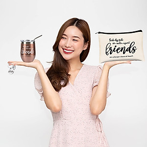 Kolewo4ever 12 Pieces Bulk Friend Appreciation Gifts Set 4 Friend Wine Tumbler 4 Friend Cosmetic Bag 4 Friend Keychains Appreciation Funny Long Distance Friendship Gifts for Best Soul Sister