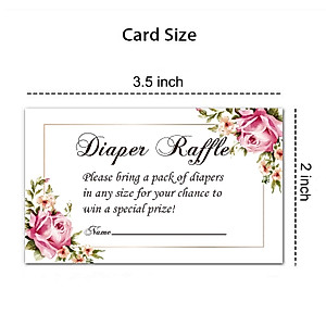 Diaper Raffle Tickets for Baby Shower (50 Count) 3.5" x 2" with Name Line, Pink Flower Design