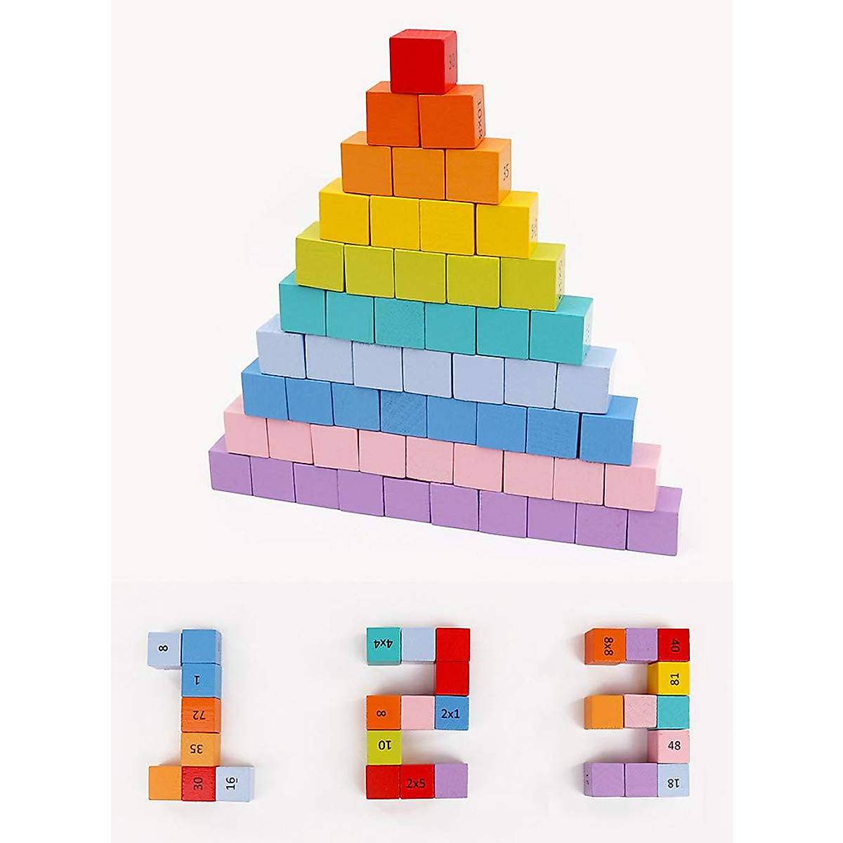 Umbresen Wooden Multiplication Board Game, 100 Cubes Blocks Montessori 10x10 Times Table Tray with Answers Preschool Learning Toys Gift for Children Kids (Multiplication Board)