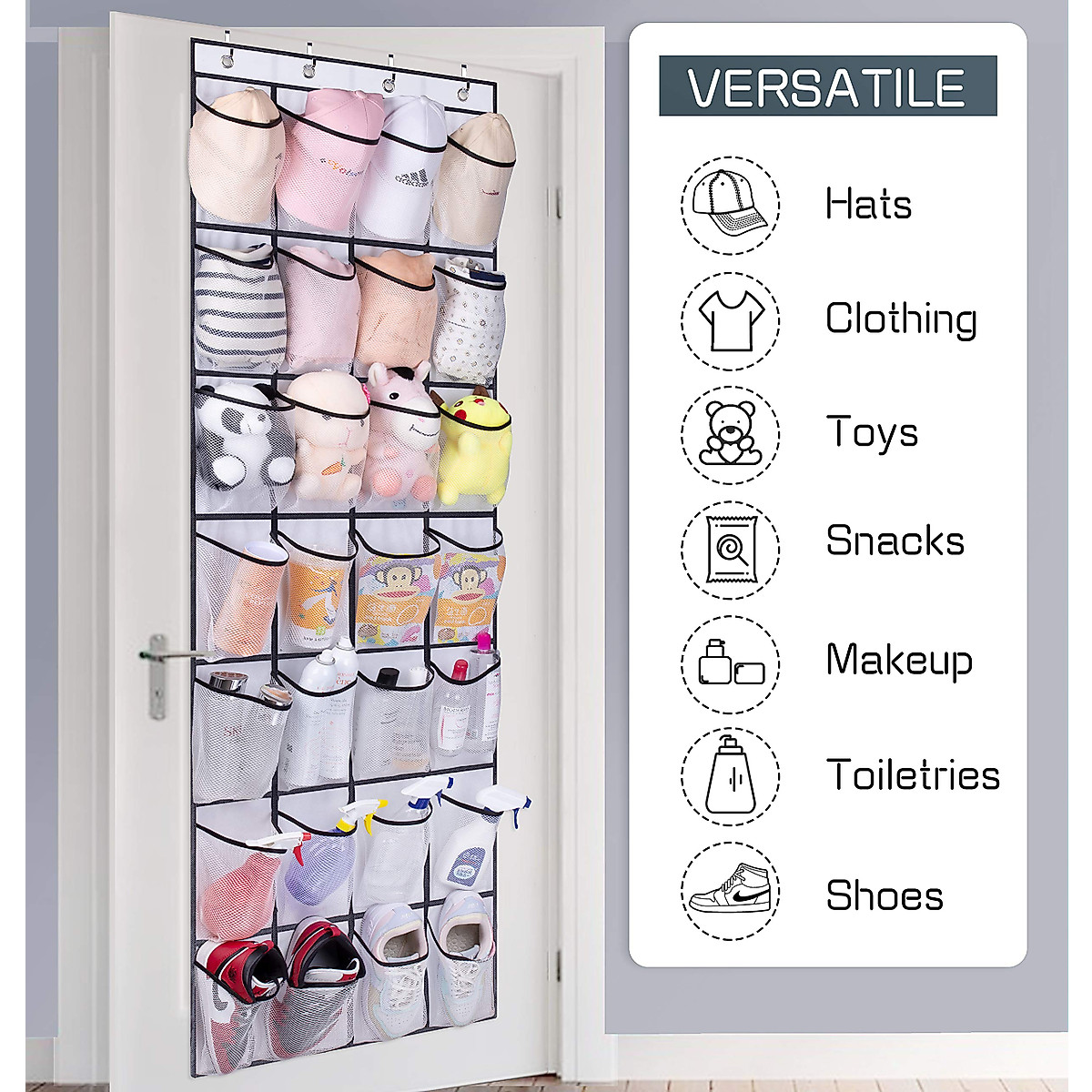 AOODA 28 Large Mesh Pockets Over The Door Shoe Rack, Hanging Shoe Organizer for Closet Hanging Shoe Rack Holder Hanger, White