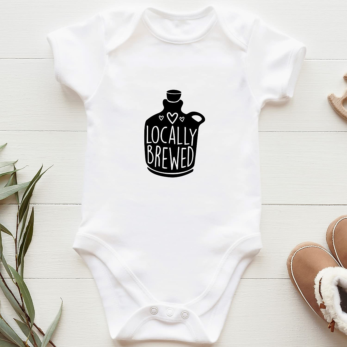 Printique Organic GOTS Certified Baby Onesie Unisex Bodysuit 0-18 months - Locally Brewed | Funny Quote Sarcastic Gift (Locally Brewed, 0-3 Months)