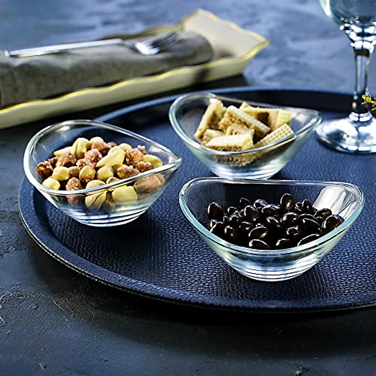 Crystalia Glass Pinch Bowls, Small Boutique Sauceboat Bowls Set for Kitchen Prep, Cooking and Serving Bowls for Fruit, Sauce, Dipping and Candy, Set of 6