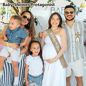 Neutral Mom to Be Sash Baby Shower Decorations,Burlap Baby in Bloom Dad to Be Corsage Wildflower Party Decorations for Pregnant Mommy Dress