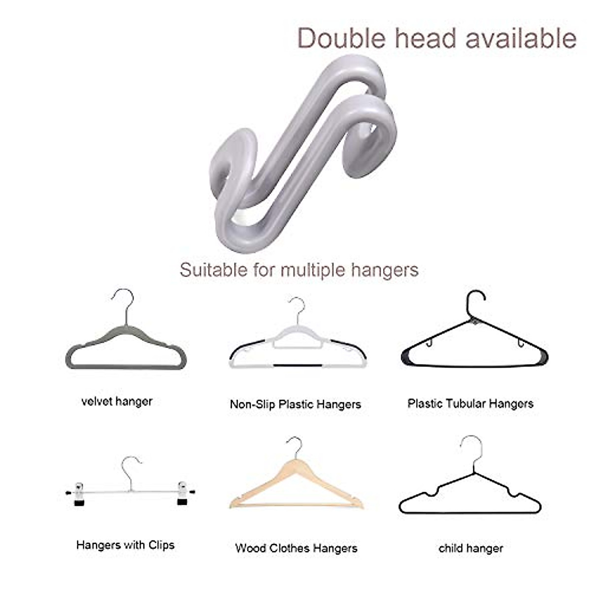 Mlici Connector Hooks Hanger Extenders for Velvet Hangers Coat Clothes Garment, Mini Cascading Velvet Hangers with Hooks, Heavy Duty Huggable Hangers Space Saving(Grey)