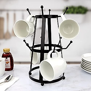 Spectrum Diversified Stripe 10 Holder Bold Kitchen Countertop Mug Tree, Mug & Teacup Rack Bar & Kitchen, Coffee Corner Cup Storage, Black