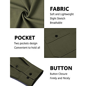 COOFANDY Mens Casual Dress Shirts Slim Fit Button Down Shirt with Two Chest Pockets Army Green
