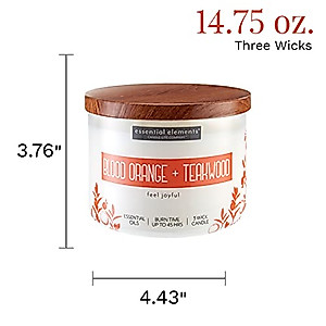 Essential Elements by Candle-lite Scented Candles, Blood Orange & Teakwood Fragrance, One 14.75 oz. Three-Wick Aromatherapy Candle with 45 Hours of Burn Time, Off-White Color