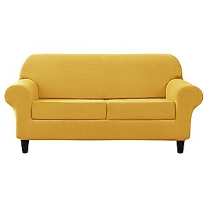 CONRUSER Stretch Sofa Slipcover, Soft Jacquard Sofa Covers for 2 Cushion Couch Washable Furniture Protector for Pets & Kids (Yellow, M)