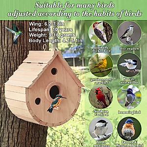 Wooden Bird House for Outside，3Holes Bird House for Bluebird Cardinals Wren Swallow, Hangding Birdhouse in Garder/Balcony/Courtyard (Wood Color)