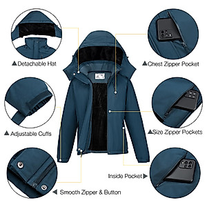 CAMELSPORTS Women's Waterproof Snow Ski Jakcet Fleece Warm Winter Coat Hooded Windproof Insulated Snowboarding Jacket