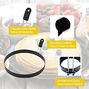 4 Packs Omelet Ring & Pancakes Ring & Egg Ring Set for Griddle,Non-stick Stainless Steel 8" Omelette Ring 6" Pancake Rings 4" Crumpet Ring,3" Egg Ring,Griddle Crepe Ring Egg Maker with Silicone Handle