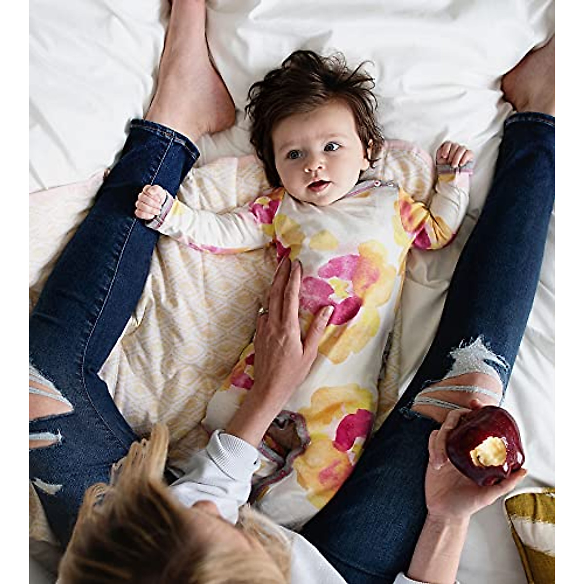 Burts Bees Baby Infant Reversible Blankets 100% Organic Cotton GOTS Certified - Morning Glory Prints with Quilting Pattern Soft Nursery Blanket with 100% Polyester Fill for Size 30 x 40 Inch