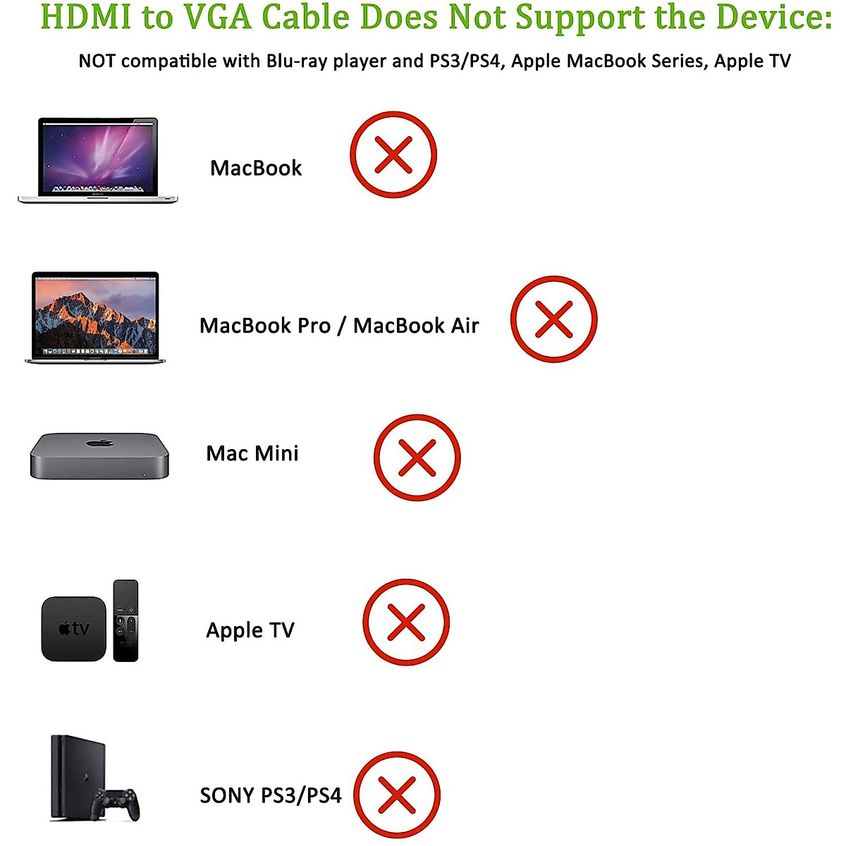 UOOI HDMI to VGA Cable, HDMI to VGA 6FT Cord Male to Male Video Cables Compatible with Raspberry Pi, Roku, Computer, Laptop, PC, Monitor, Projector, HDTV 2-Pack
